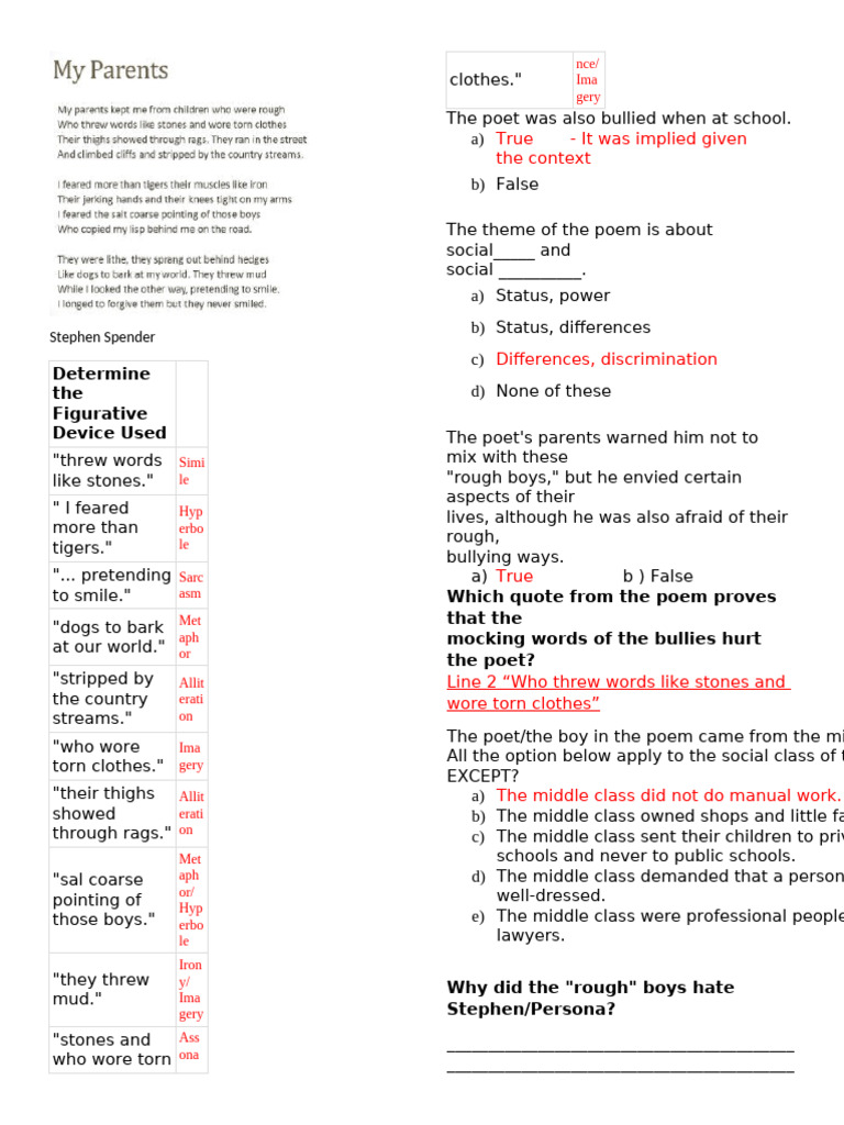 My Parents Activity | PDF