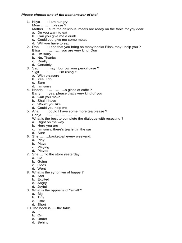 Please Choose One of The Best Answer of The! | PDF | Cooking, Food & Wine