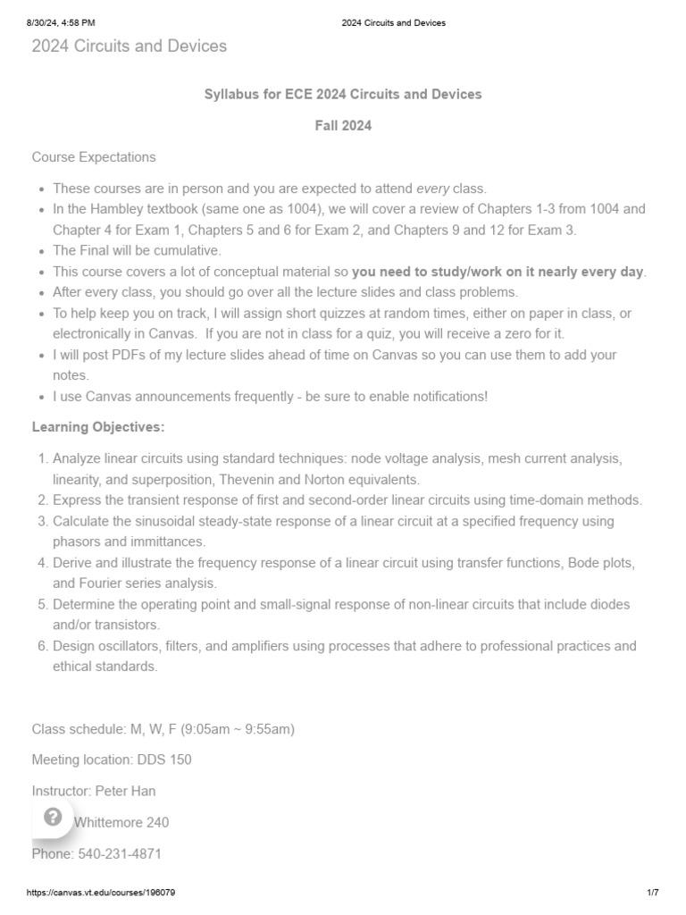 ECE 2024 Circuits and Devices Syllabus | PDF | Electrical Network ...