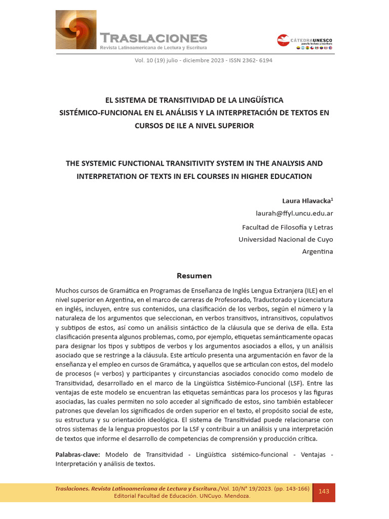 Hlavacka El Sistema de Transitividad | PDF | Verbo | Gramática