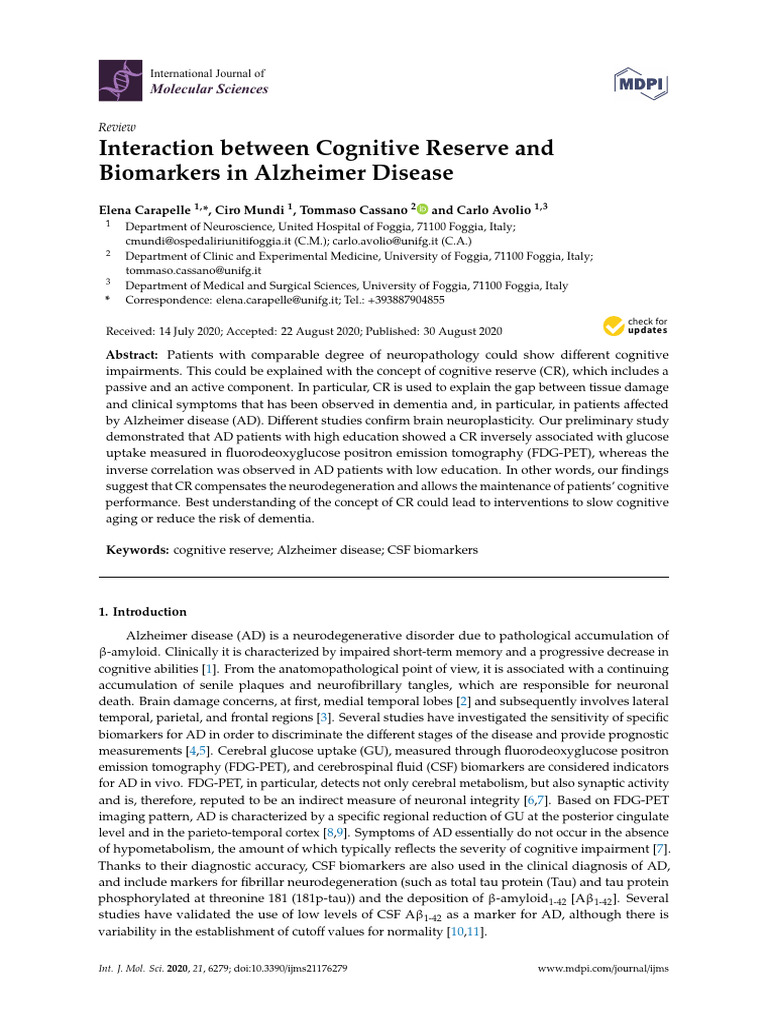 Interaction Between Cognitive Reserve and | PDF | Alzheimer's Disease ...