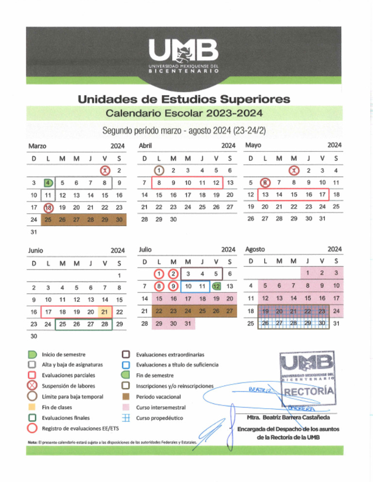 Calendario Escolar 2023-2024 UES-2 | PDF