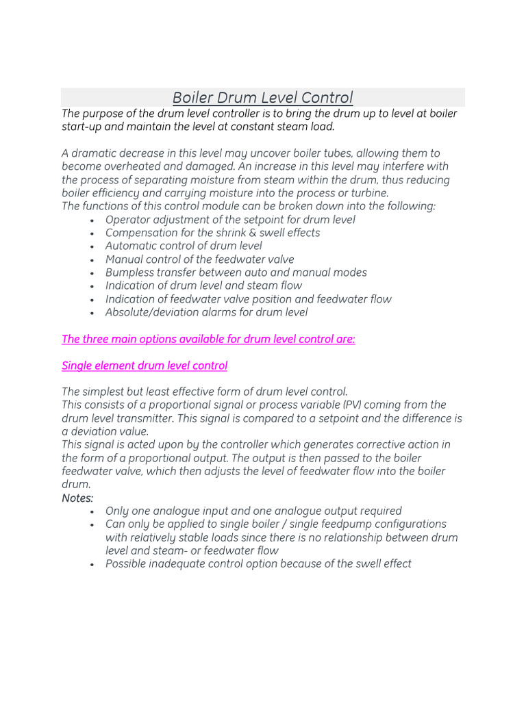 Steam Drum Level Control Methods | PDF | Boiler | Power (Physics)