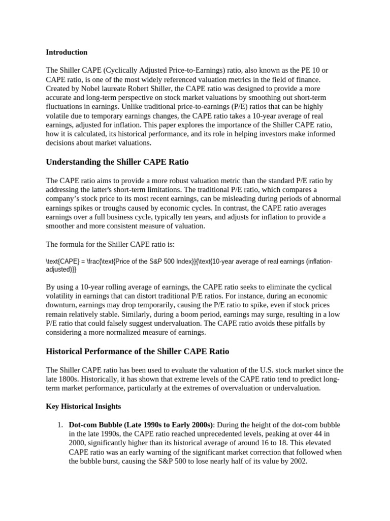 Shiller CAPE Ratio | PDF | Valuation (Finance) | Investing