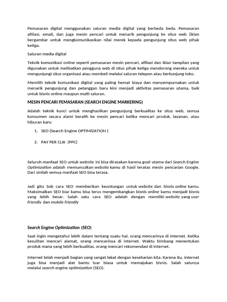 Pemasaran Digital Menggunakan Saluran Media Digital Yang Berbeda Beda | PDF