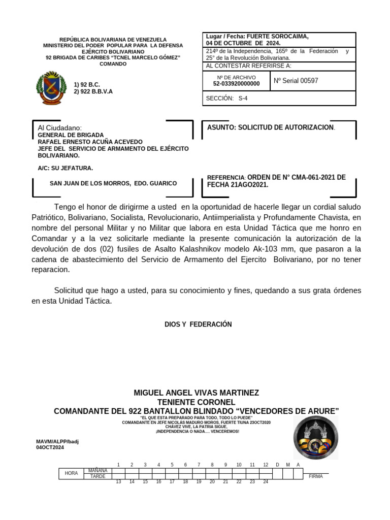 Oficio de Basabe | PDF | Venezuela | Militar