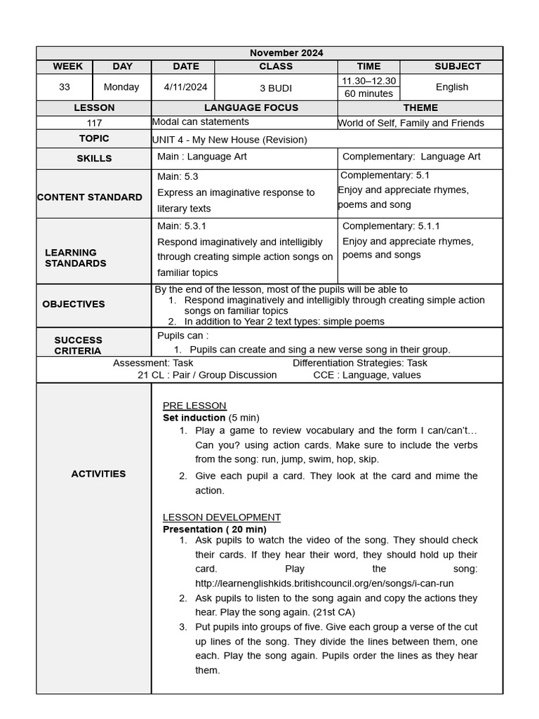 LESSON PLAN 3 BUDI WEEK 33 MONDAY (1) | PDF | Behavior Modification ...