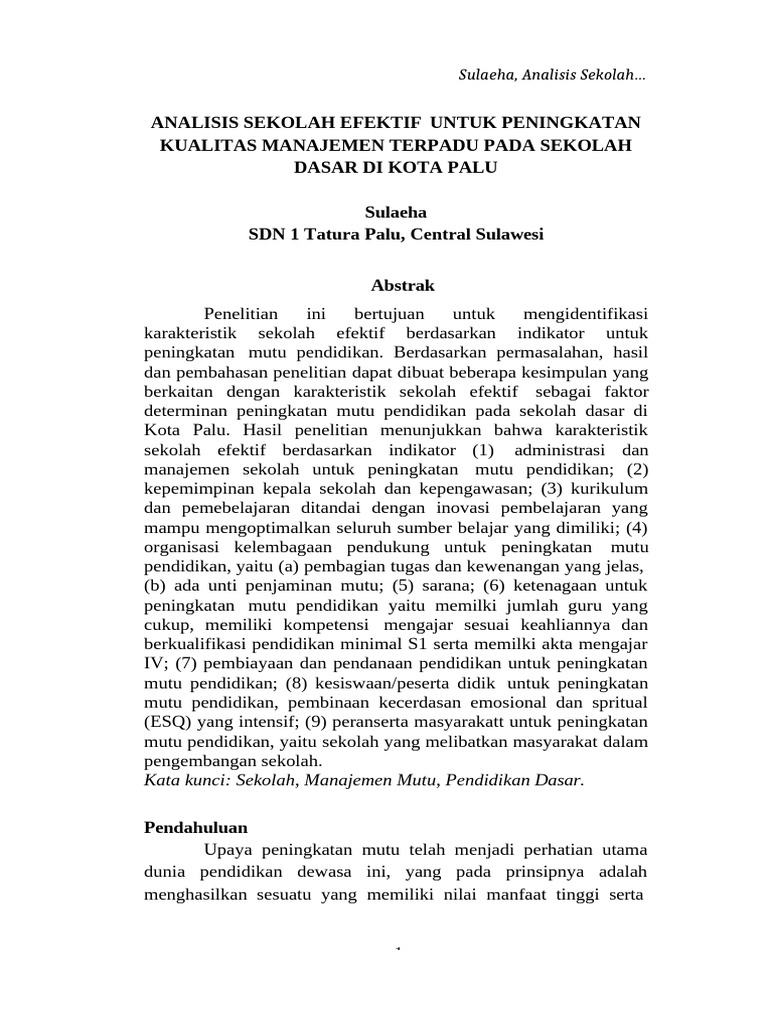 Analisis Sekolah Efektif Untuk Peningkatan Kualitas Manajemen Terpadu ...