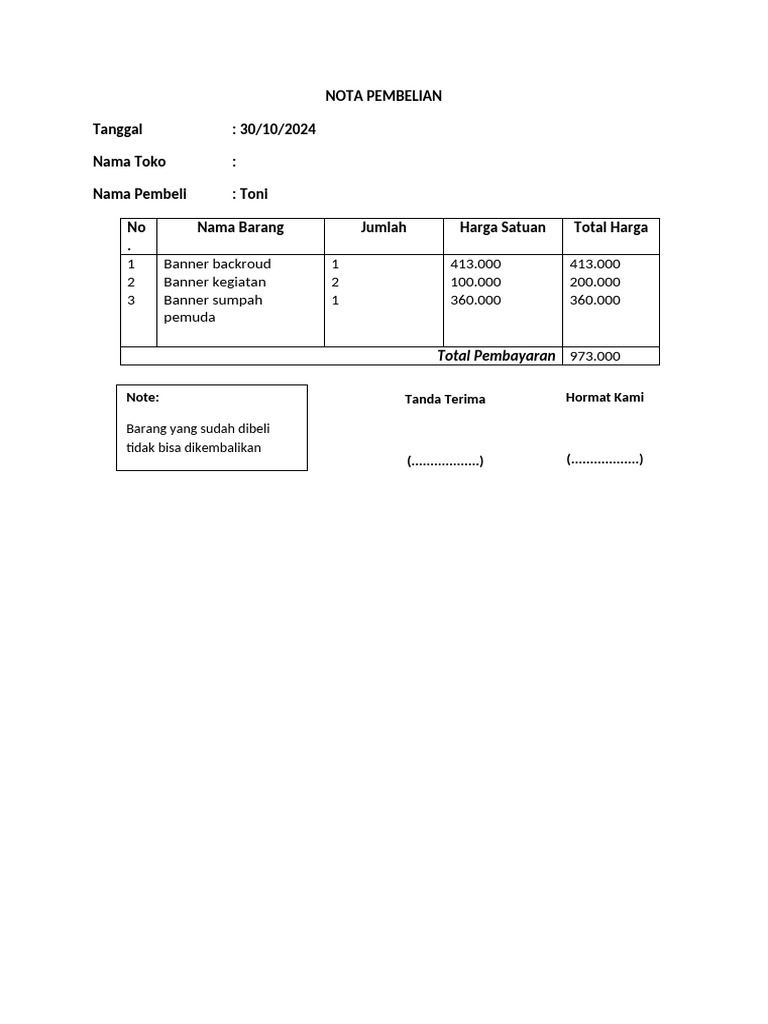 Nota Pembelian | PDF