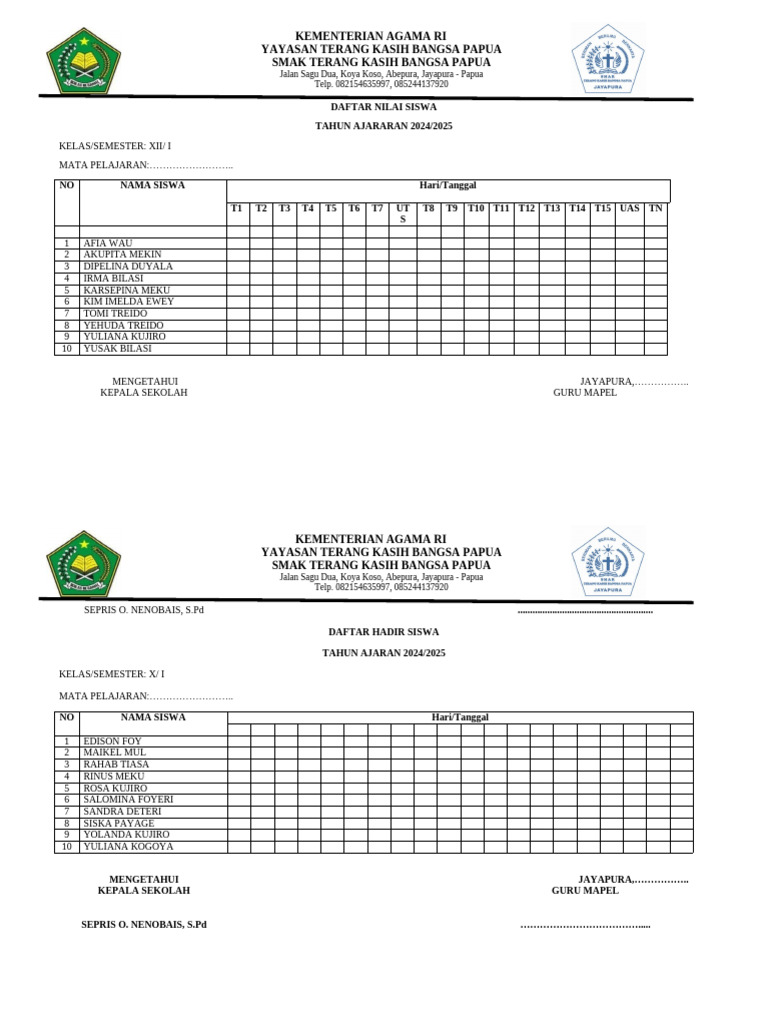 Daftar Nilai Siswa | PDF