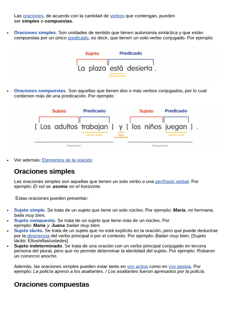 Oraciones Simples y Compuestas: Ejemplos | PDF | Oración (Lingüística ...