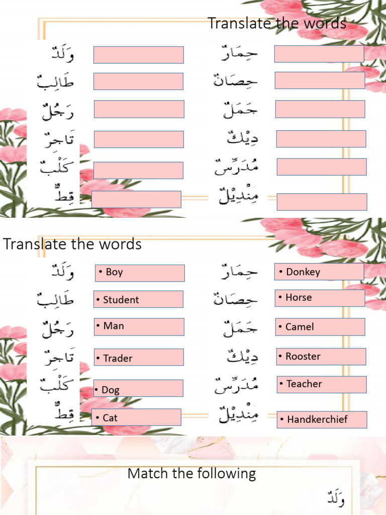 Arabic Homework Boook1Lesson1-PartA (3A) | PDF | Domesticated Animals ...