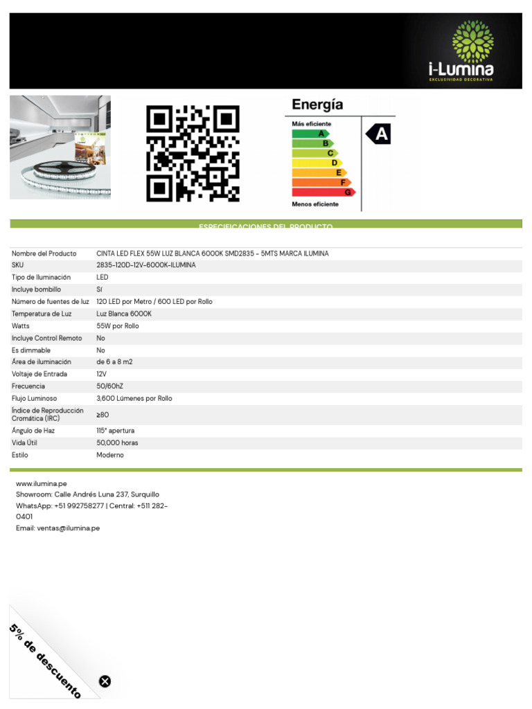 Cinta LED 55W 6000K 5M i-Lumina | PDF