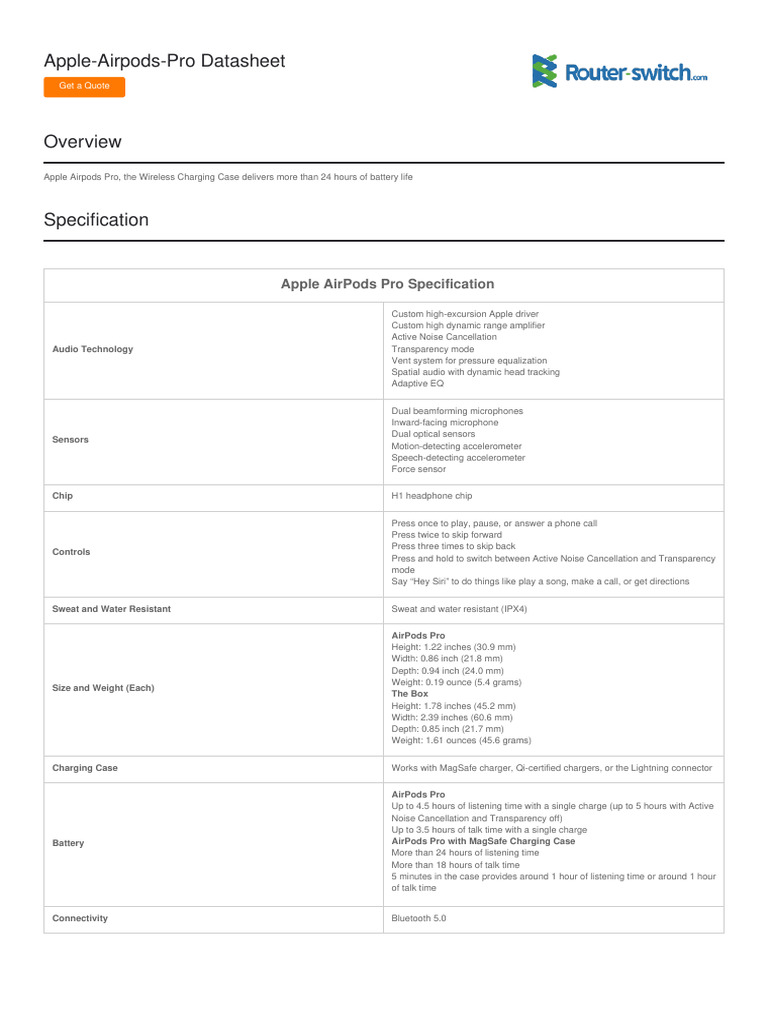 Apple Airpods Pro Datasheet | PDF | Ios | Electronics