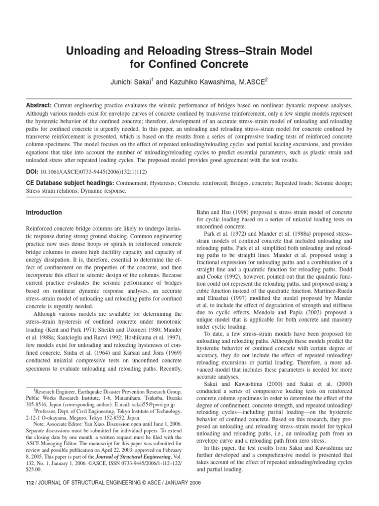 Unloading and Reloading Stress-Strain Model For Confined Concrete | PDF | Hysteresis | Strength ...