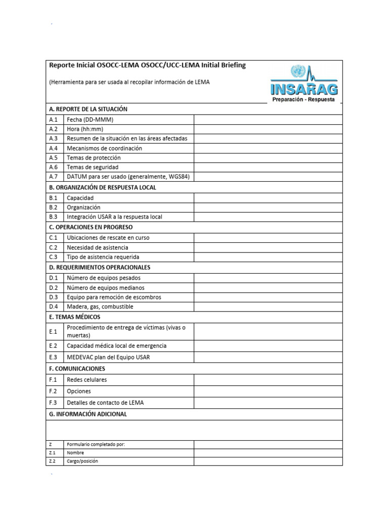 INSARAG Guidelines Vol 3, Annex B11 OSOCC-LEMA Initial Briefing (versiข ...