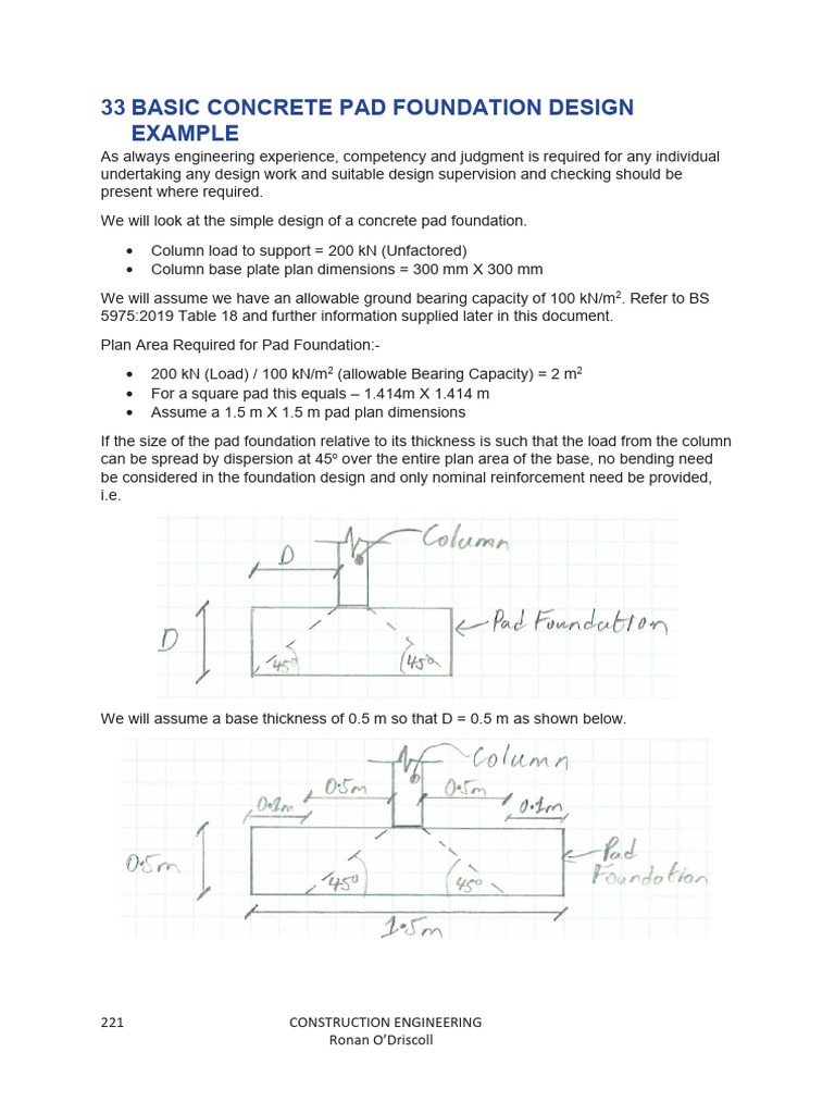Basic Concrete Pad Foundation Design Example | PDF | Foundation ...