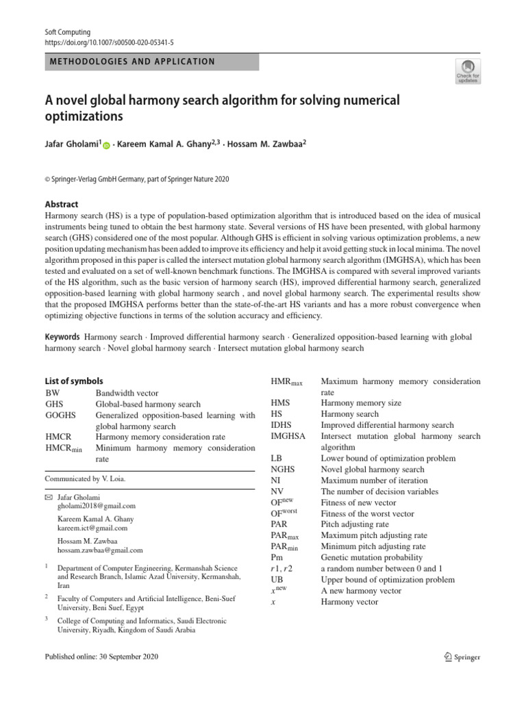 A Novel Global Harmony Search Algorithm | PDF | Mathematical Optimization | Metaheuristic