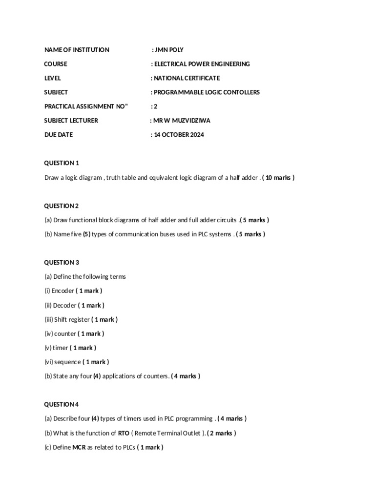 PLC Practical Assignment 2 | PDF