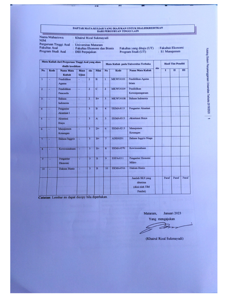 Daftar Matkul 1 | PDF