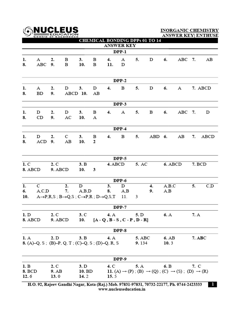 Chemical Bonding DPP Answer Key | PDF | Chemical Compounds | Physical Sciences
