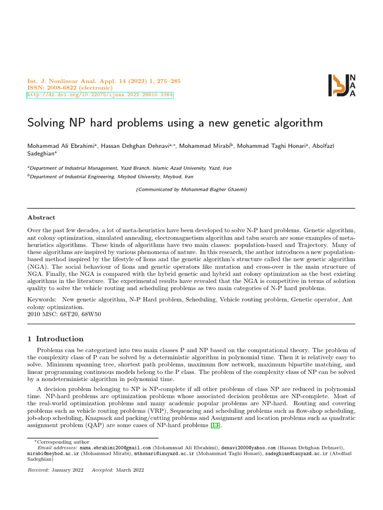 Np Solving Np Hard Problems Using A New Genetic Algorithm Pdf Genetic Algorithm
