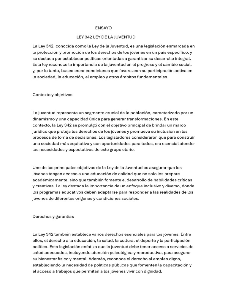 Ley 342: Derechos y Desafíos Juveniles | PDF | Juventud | Inclusión (Educación)