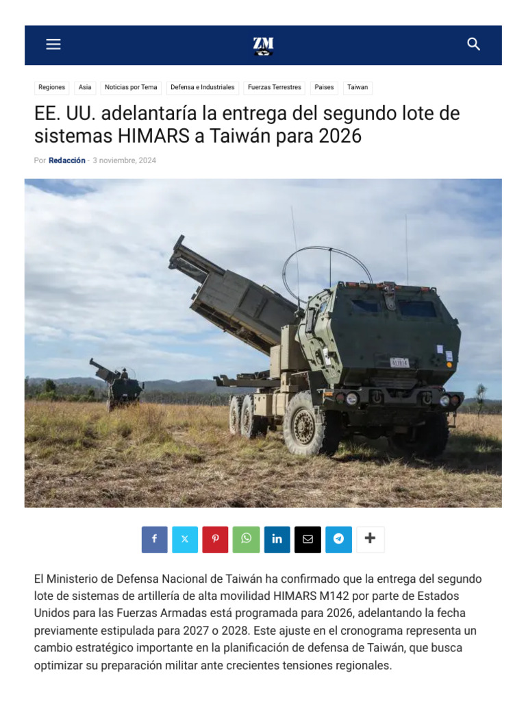 EE. UU. Adelantaría La Entrega Del Segundo Lote de Sistemas HIMARS A Taiwán para 2026 | PDF ...