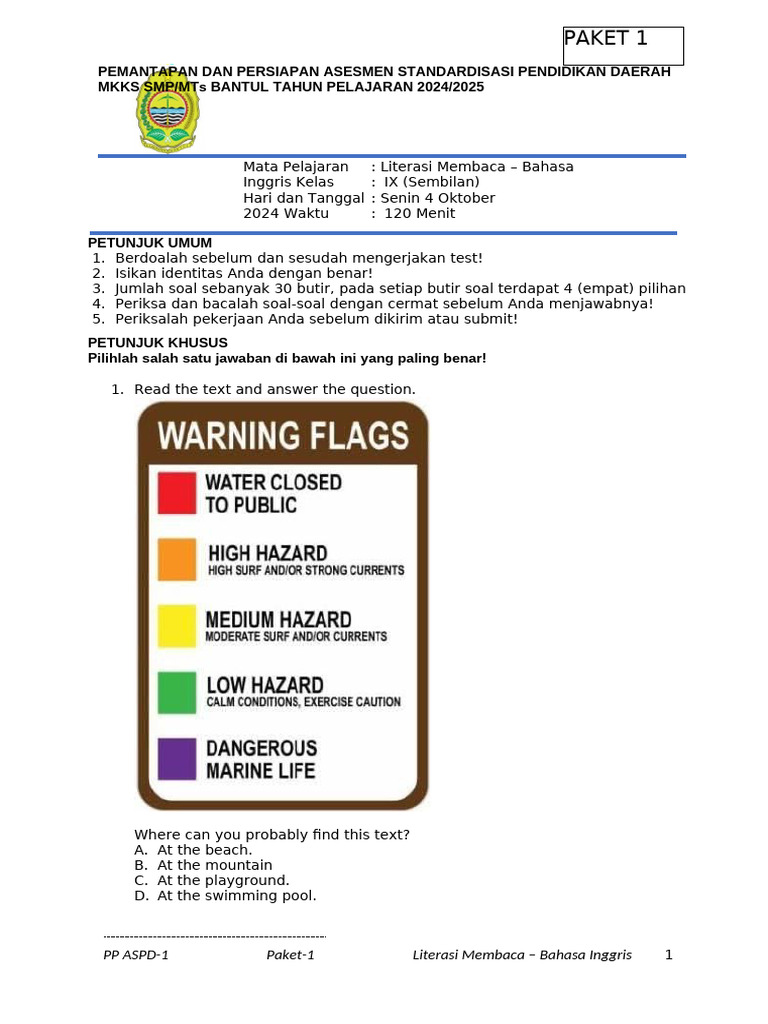 Literasi Membaca-Bahasa Inggris Pkt 1 | PDF