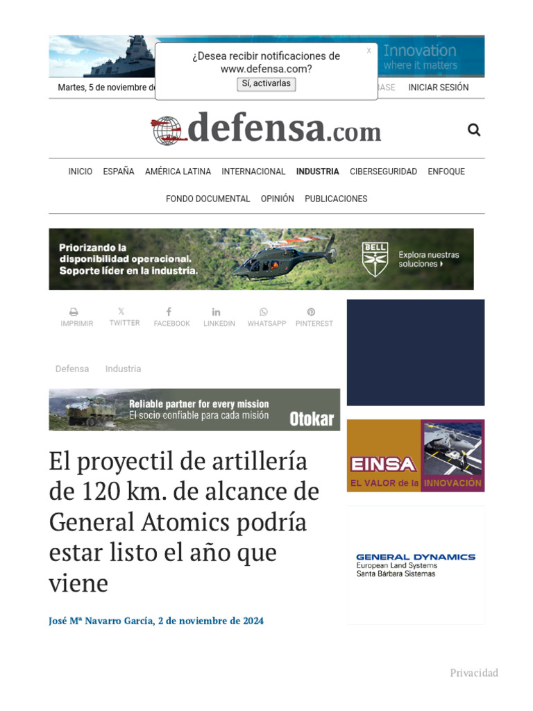 El Proyectil de Artillería de 120 Km. de Alcance de General Atomics ...