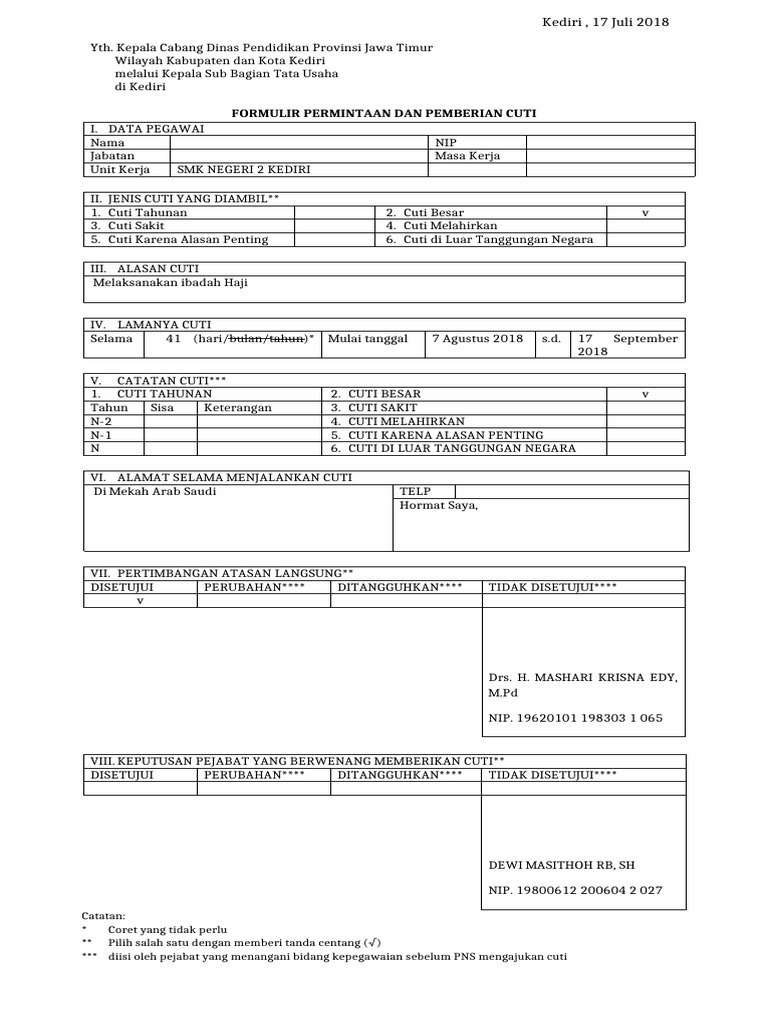 Format-Cuti-Tahunan-Pns-20181 GURU-STAF | PDF