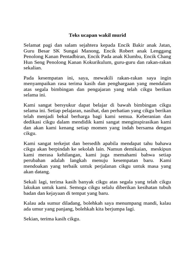 Teks Ucapan Wakil Murid | PDF