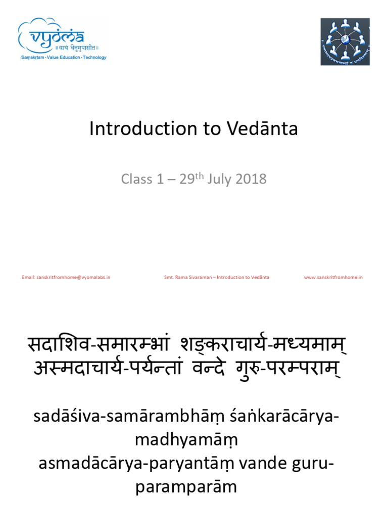 889402-Introduction To Vedanta Class01 29072018 | PDF | Vedas | Advaita Vedanta
