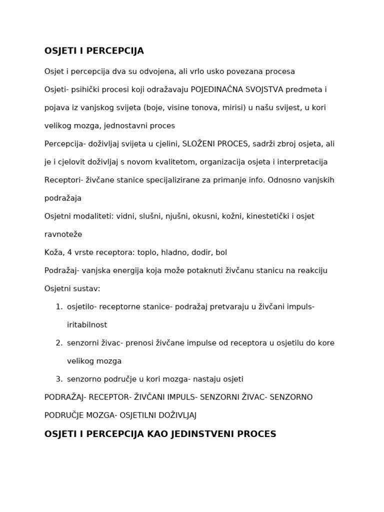 Osjeti I Percepcija | PDF