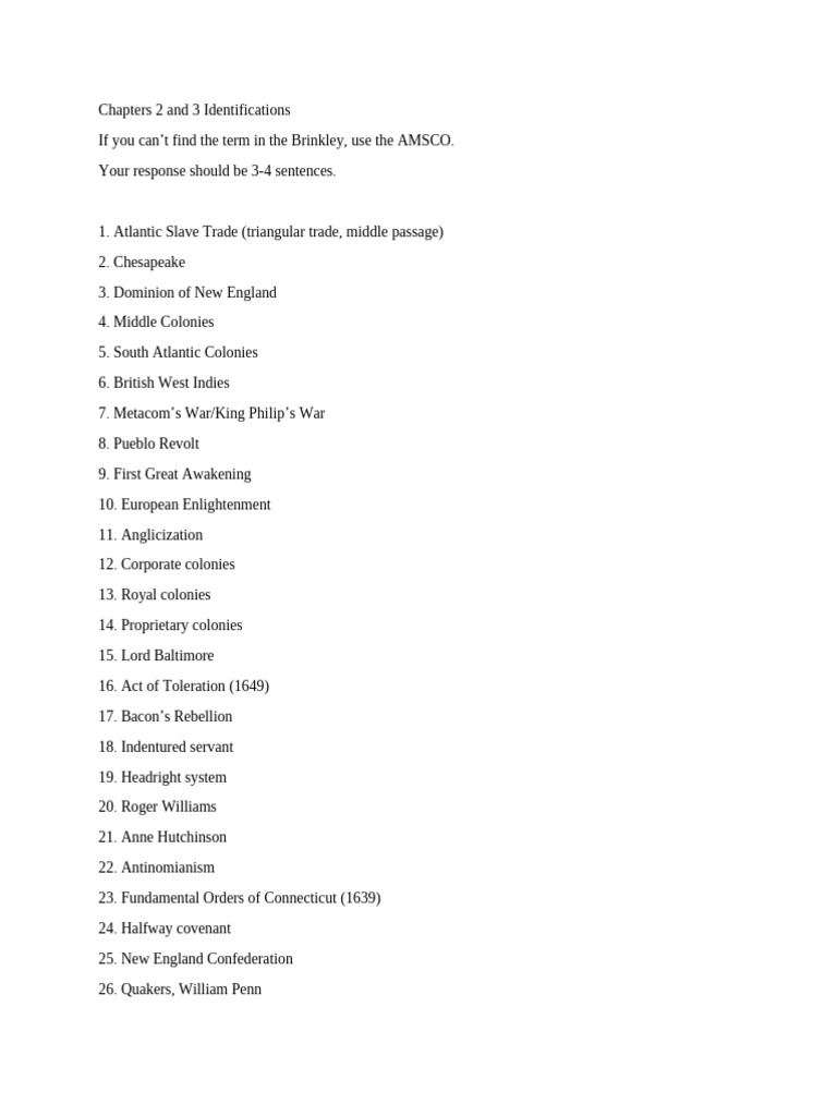 Chapters 2 and 3 Identifications | PDF | History