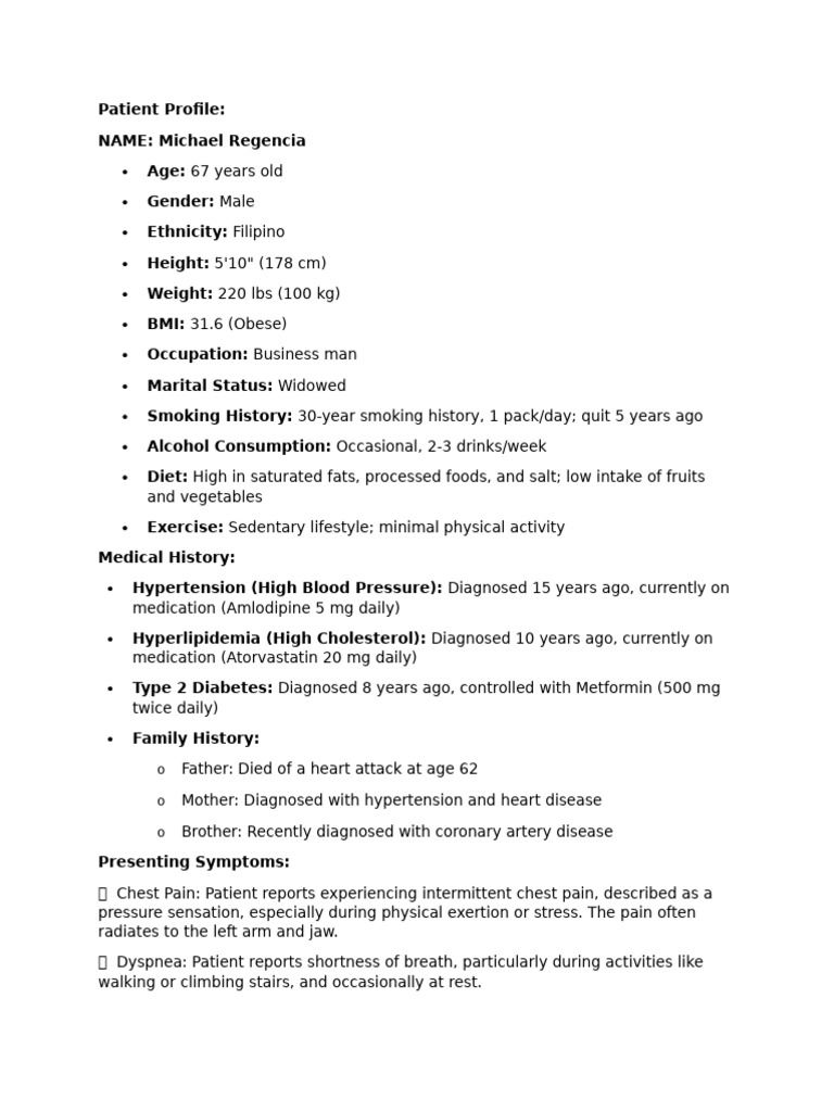 Patient Profile | PDF | Hypertension | Myocardial Infarction