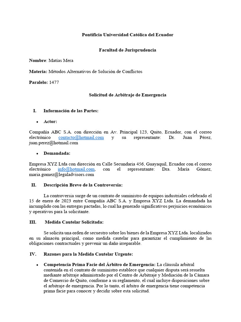 Solicitud de Arbitraje de Emergencia | PDF | Arbitraje | Justicia
