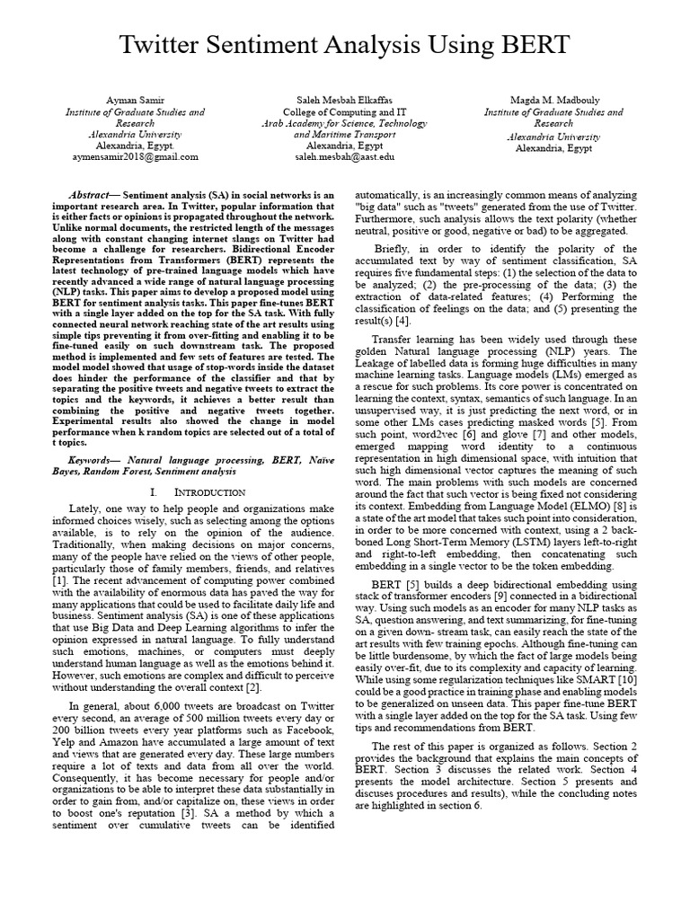 4 - 21 - Sentiment Analysis Using BERT - ICCTA - 2021 | PDF | Applied ...
