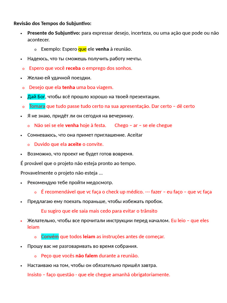 Tempos do Subjuntivo em Português | PDF | Tempo