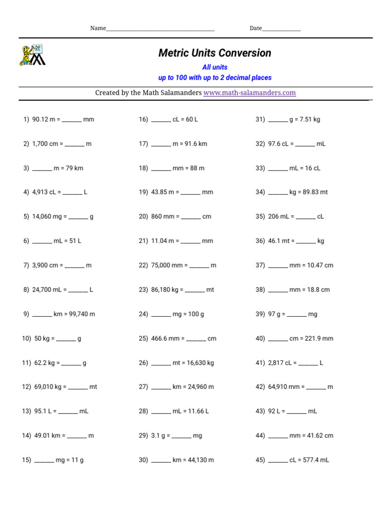 Metric Conversion Practice | PDF | Significant Figures | Units Of ...