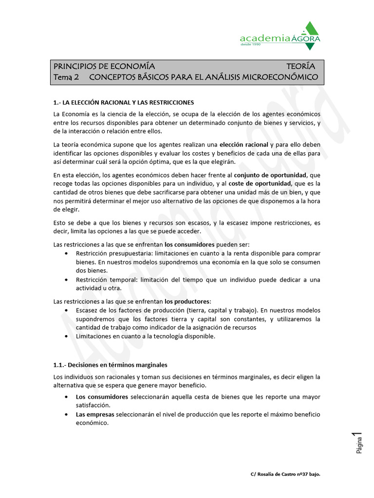 Tema 2. Conceptos bÃ¡sicos. 1. TeorÃ_a | PDF | Mercado (economía) | Costo de oportunidad