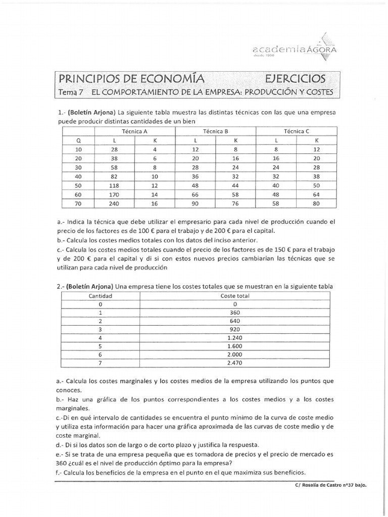 Tema 7. La Empresa. 3. Ejercicios | PDF