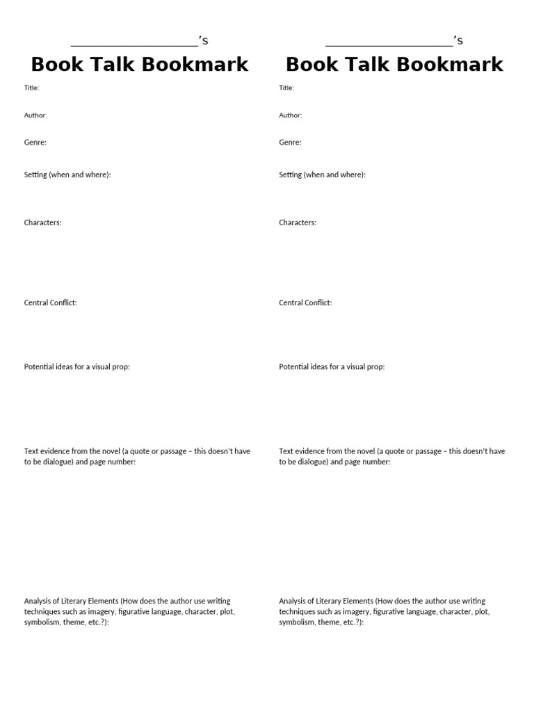 Book Talk Bookmark | PDF | General Fiction