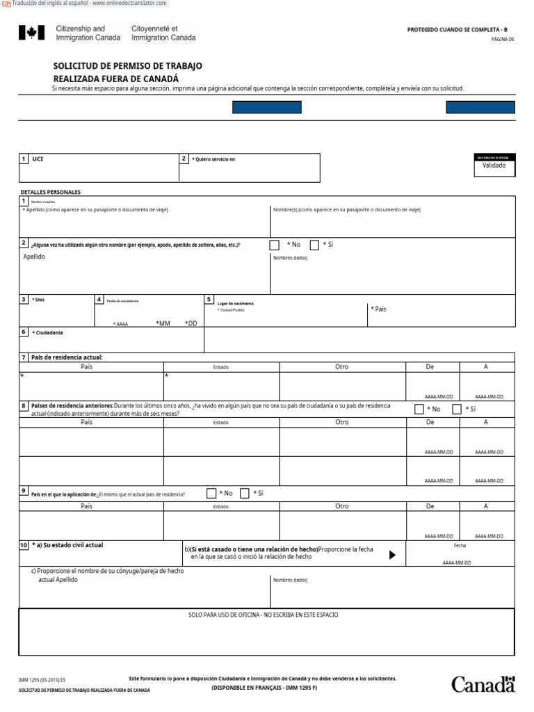 Formulario Imm 1295 e Canada | PDF | Canadá | Correo