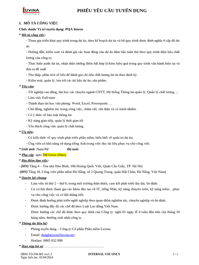 (Luvina - JSC) Intern PQA | PDF