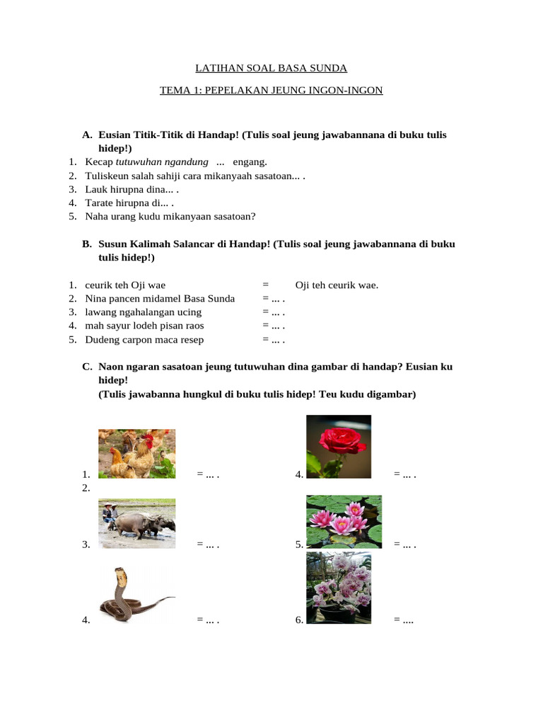 Latihan Soal Basa Sunda Tema 1 | PDF