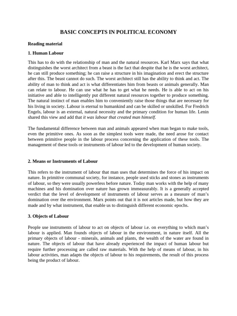Basic Concepts in Political Economy | PDF | Exploitation Of Labour ...