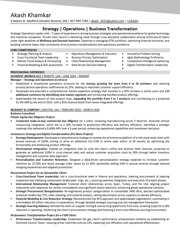 Mckinsey CV | PDF | Procurement | E Commerce