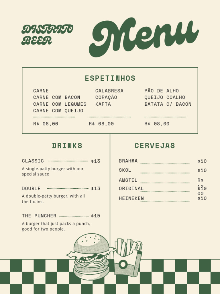 Birthday Staples Menu in Cream Olive Green Cute and Friendly Style PDF ...