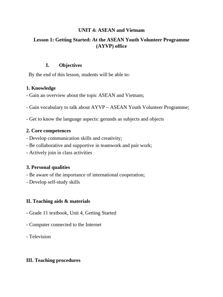 Unit 4 ASEAN - Getting Started - Lesson Plan | PDF | Linguistics ...